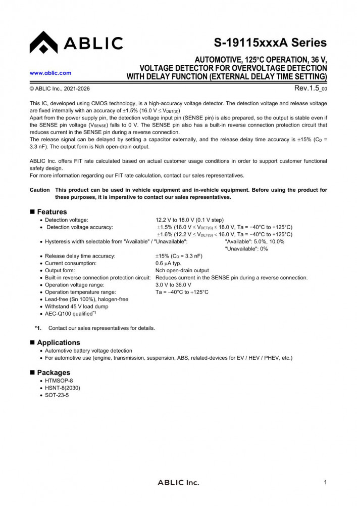 ABLIC S-19115 series datasheet page 1