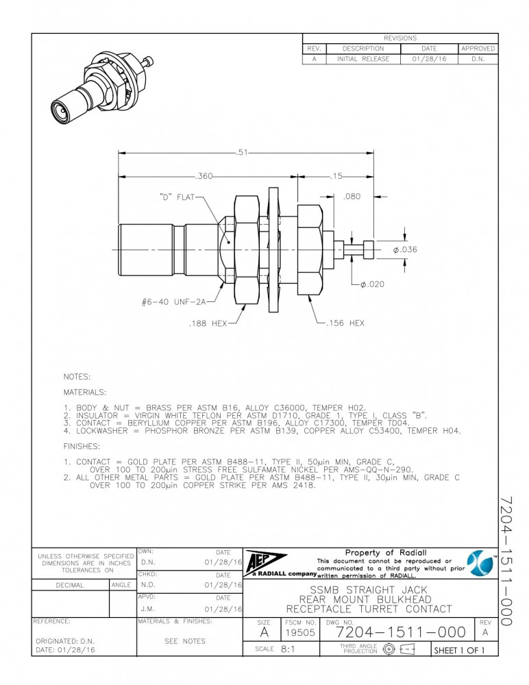 Radiall 7204-1511-000 technical drawing