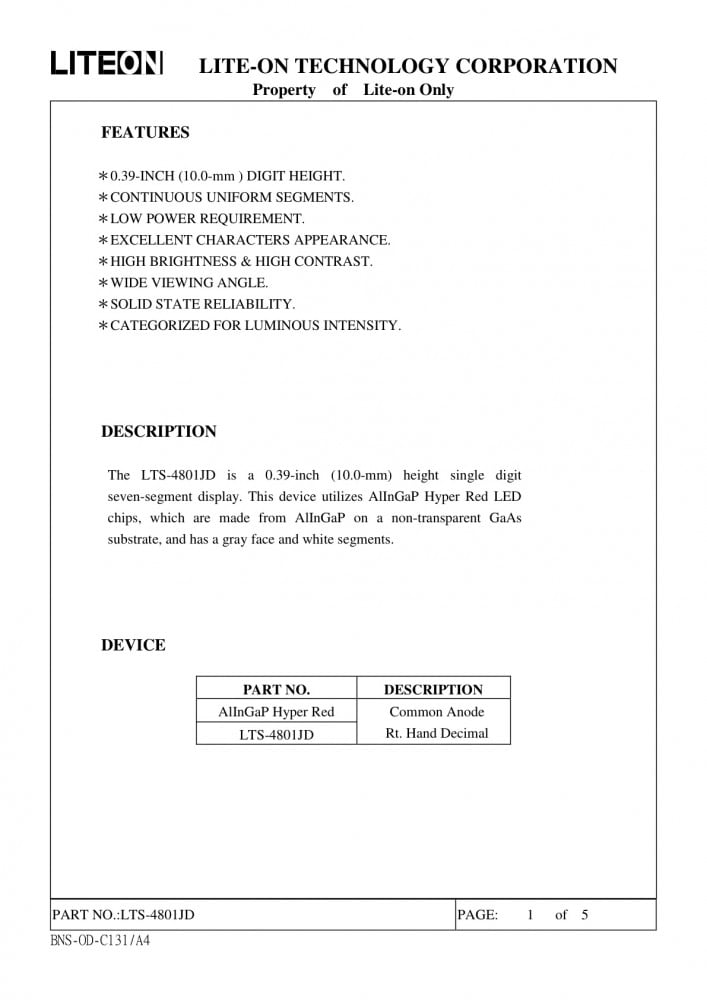 LTS-4801JD datasheet page 2