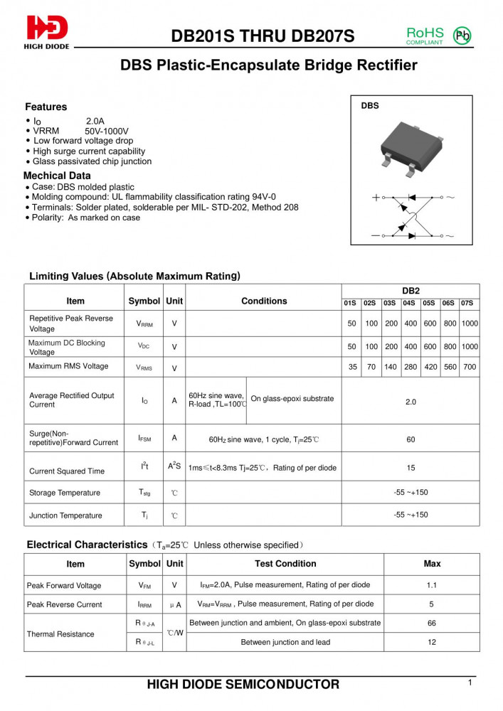 DB207S datasheet page 1