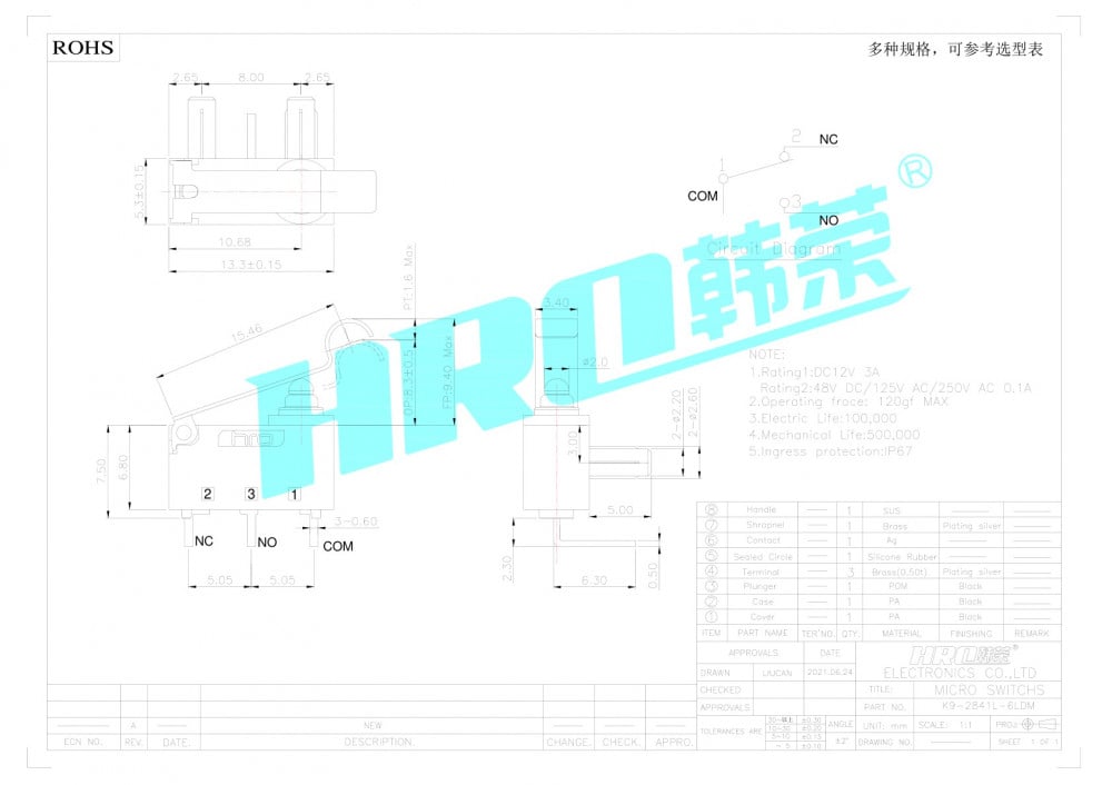 K9-2841L-6LDM technical drawing page 1