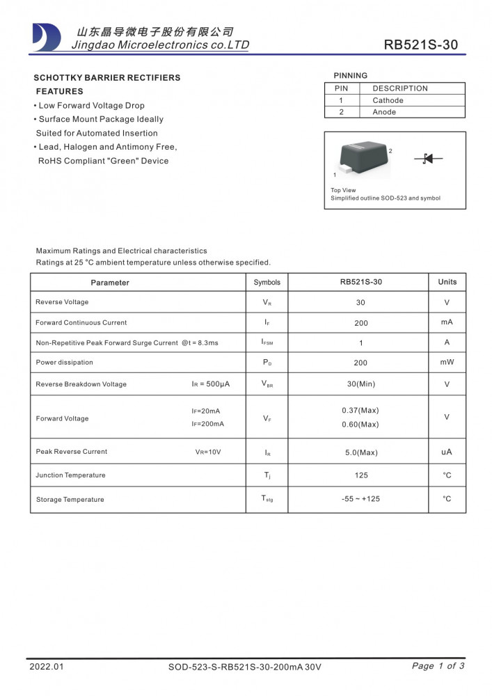 RB521S-30 datasheet page 1