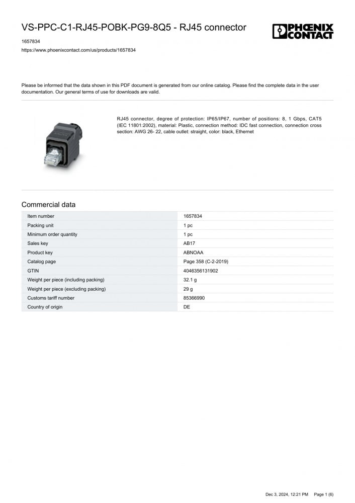 Phoenix Contact 1657834 datasheet page 1