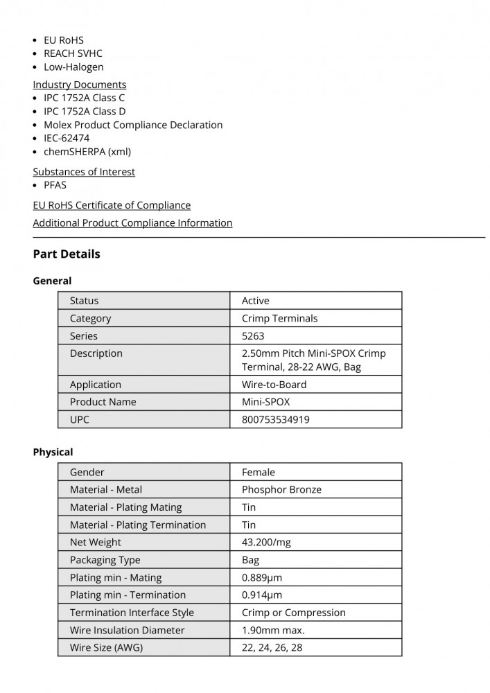 MOLEX Mini-SPOX 2.5 product specification page 2