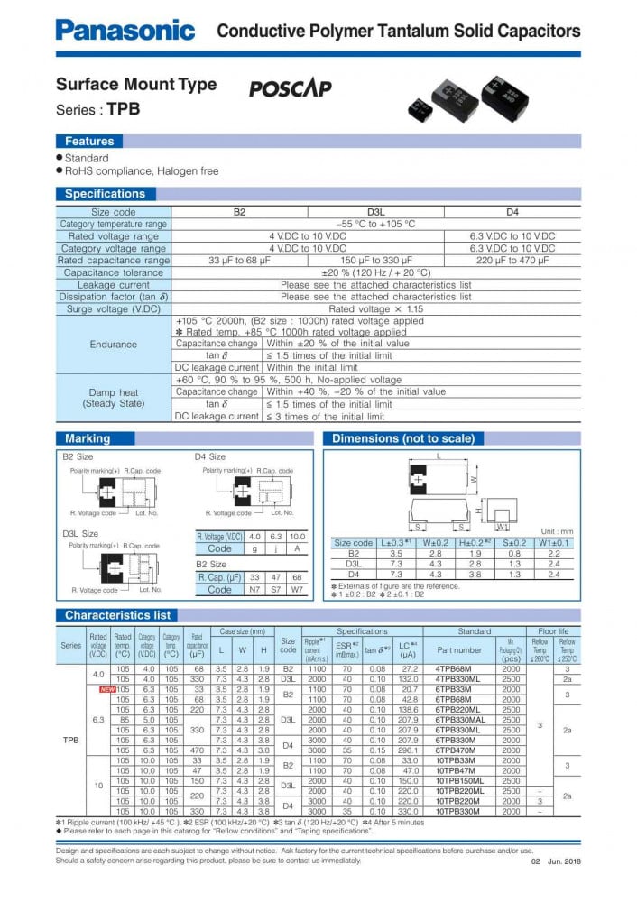 PANASONIC TPB POSCAP technical document page