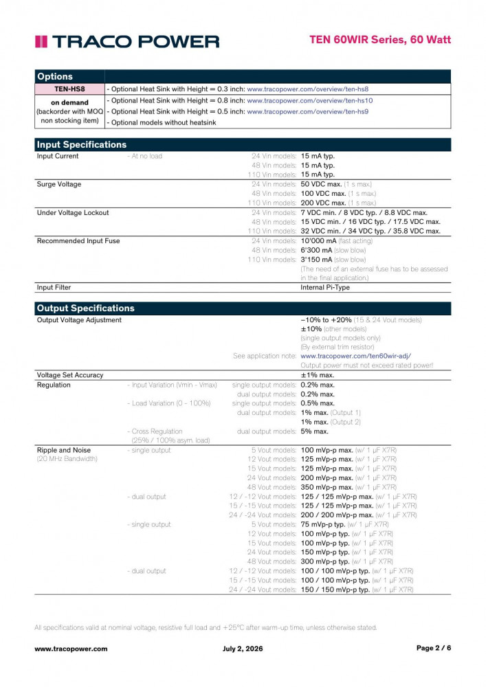 TEN 60WIR technical document, page 2