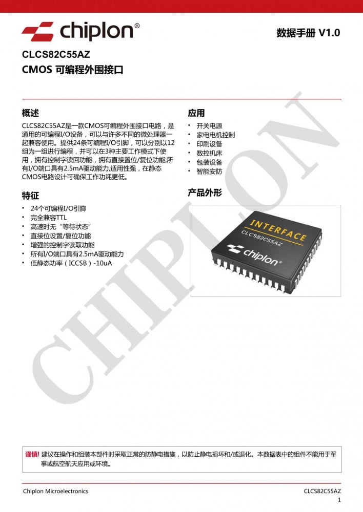 CLCS82C55AZ96 datasheet page 1