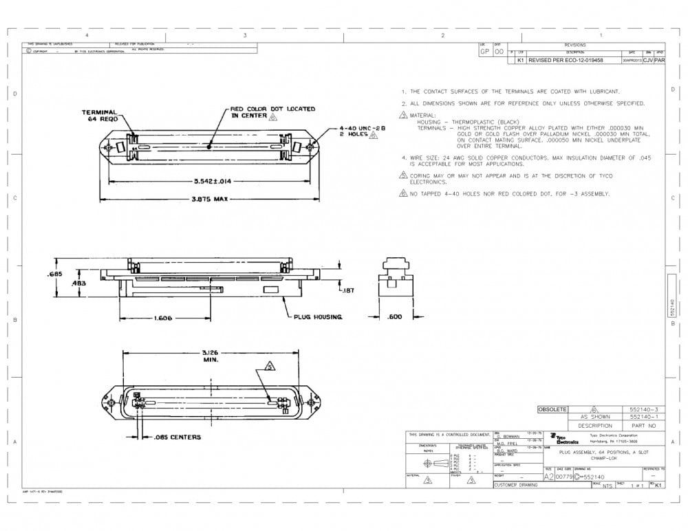 TE Connectivity 552140 controlled drawing page