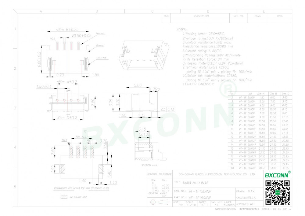 WF-1F150AxP product drawing, sheet 1
