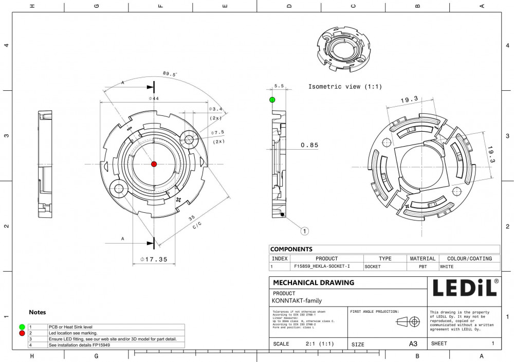 Mechanical drawing reference supplied for product documentation