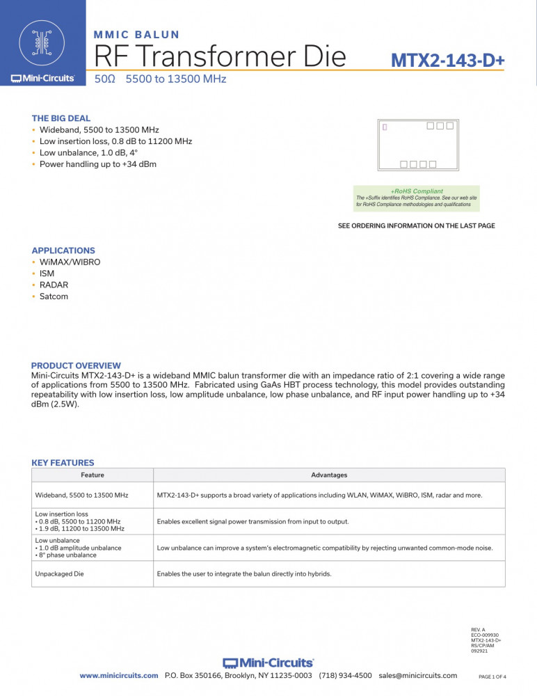 MTX2-143-DG+ technical document page 1