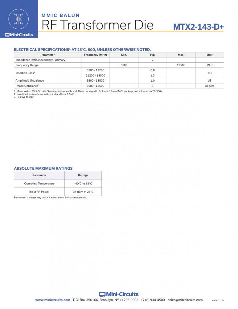 MTX2-143-DG+ technical document page 2