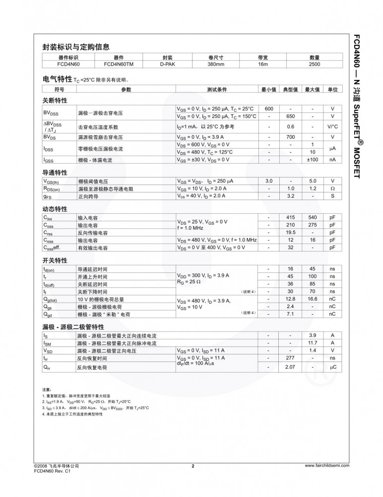 FCD4N60 datasheet page 3