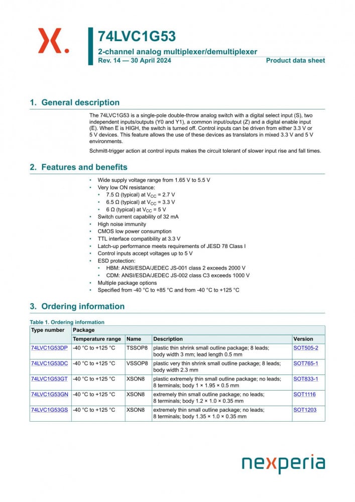 74LVC1G53DC datasheet page 1