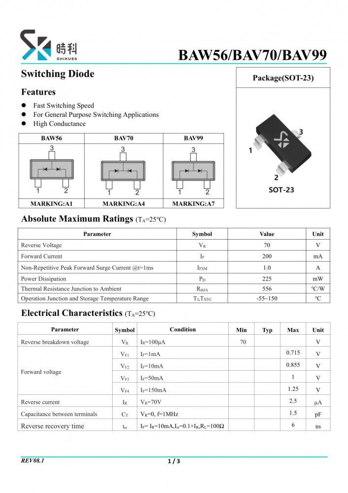 BAV70 datasheet page 1