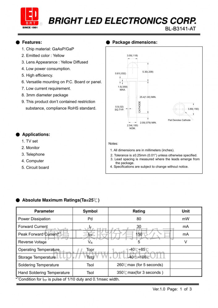 BL-B3141-AT datasheet page 2