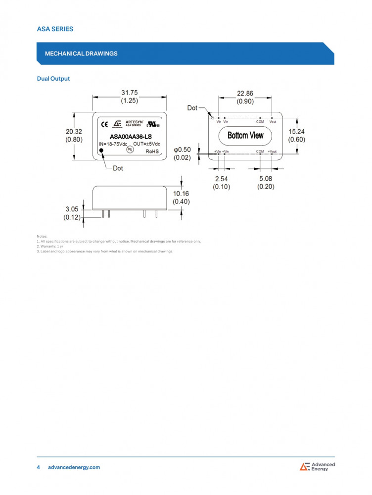Artesyn ASA series datasheet preview, page 4