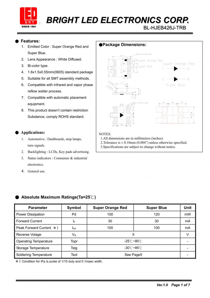 BL-HJEB426J-TRB technical document page 1