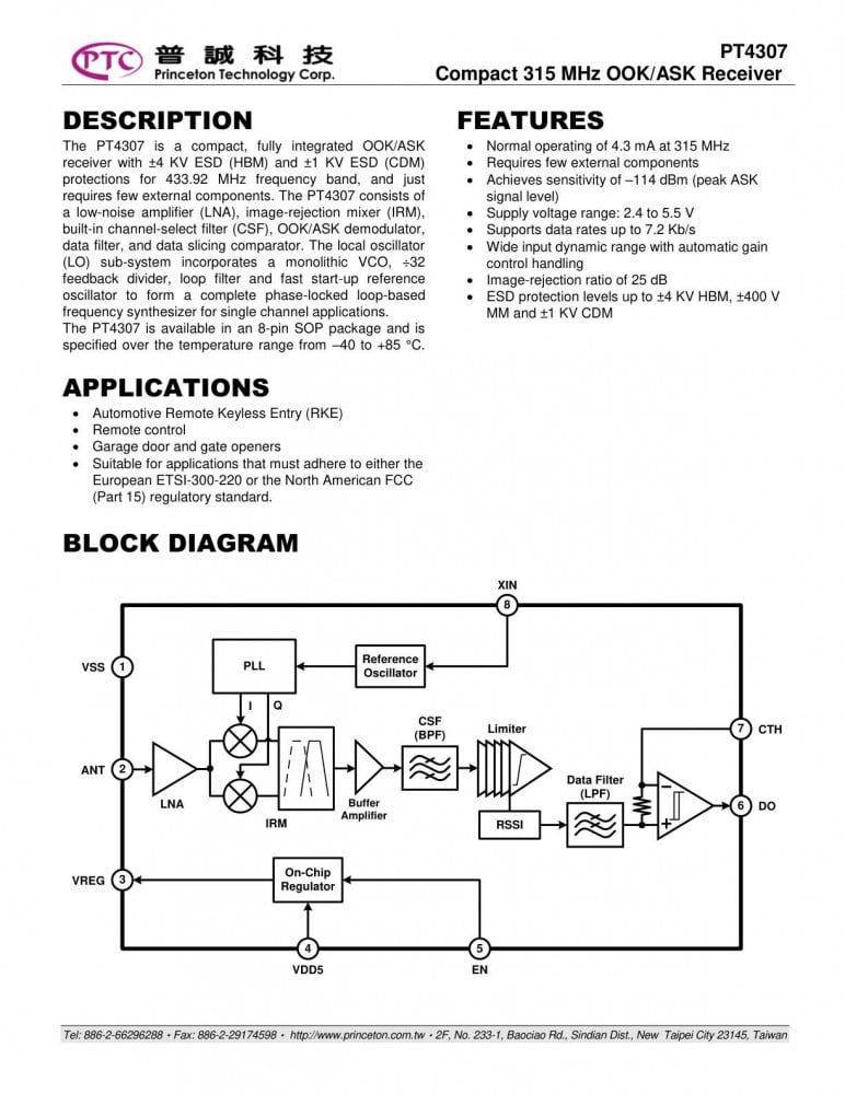PT4307-S technical document page 1