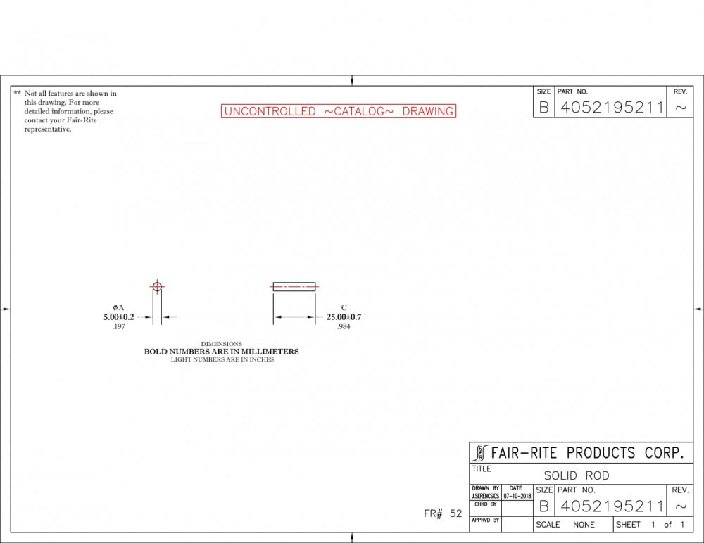 Fair-Rite 4052195211 solid rod drawing