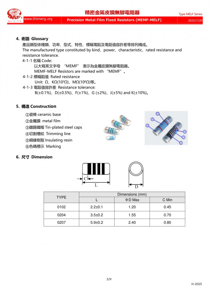 SAE MEMF MELF specification page 3