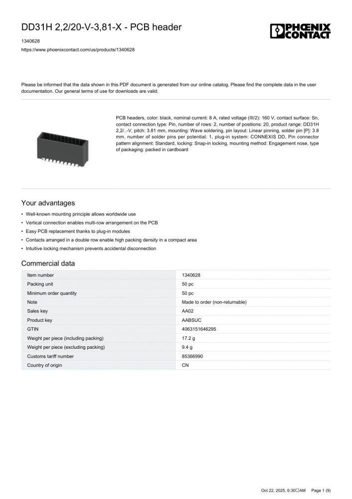 Phoenix Contact 1340628 technical document page 1