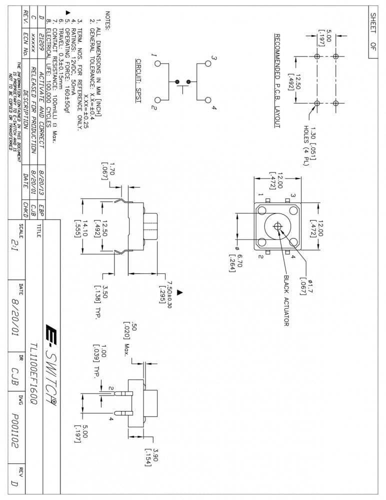 TL1100EF160Q technical document page