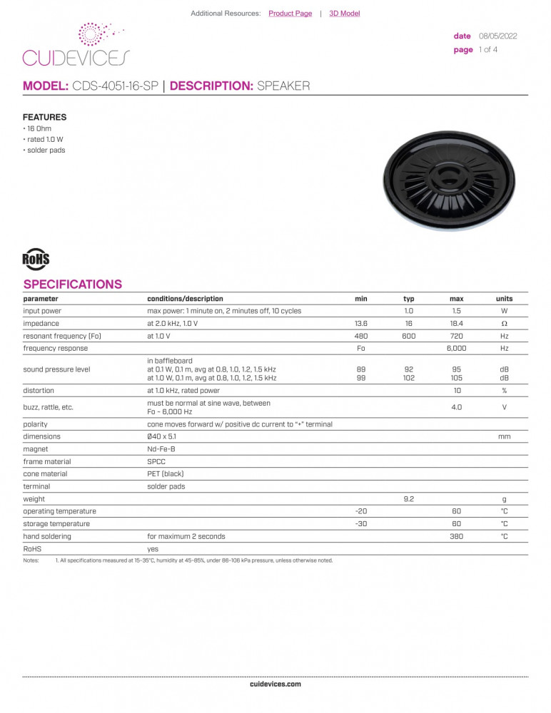 CDS-4051-16-SP technical document page 1