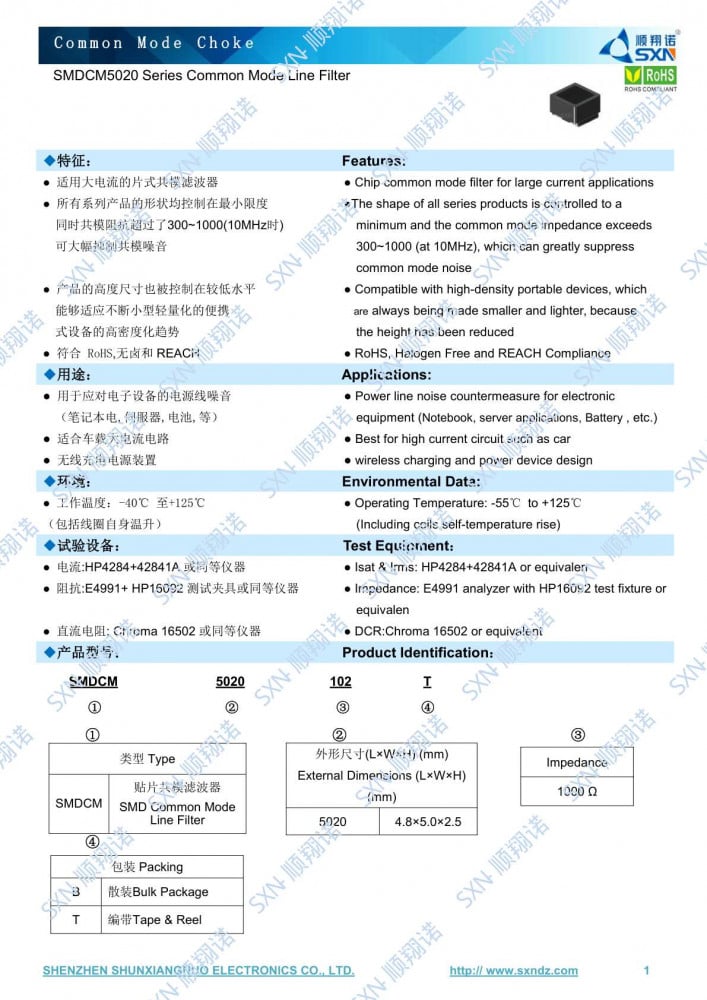 SMDCM5020-101T datasheet page 1