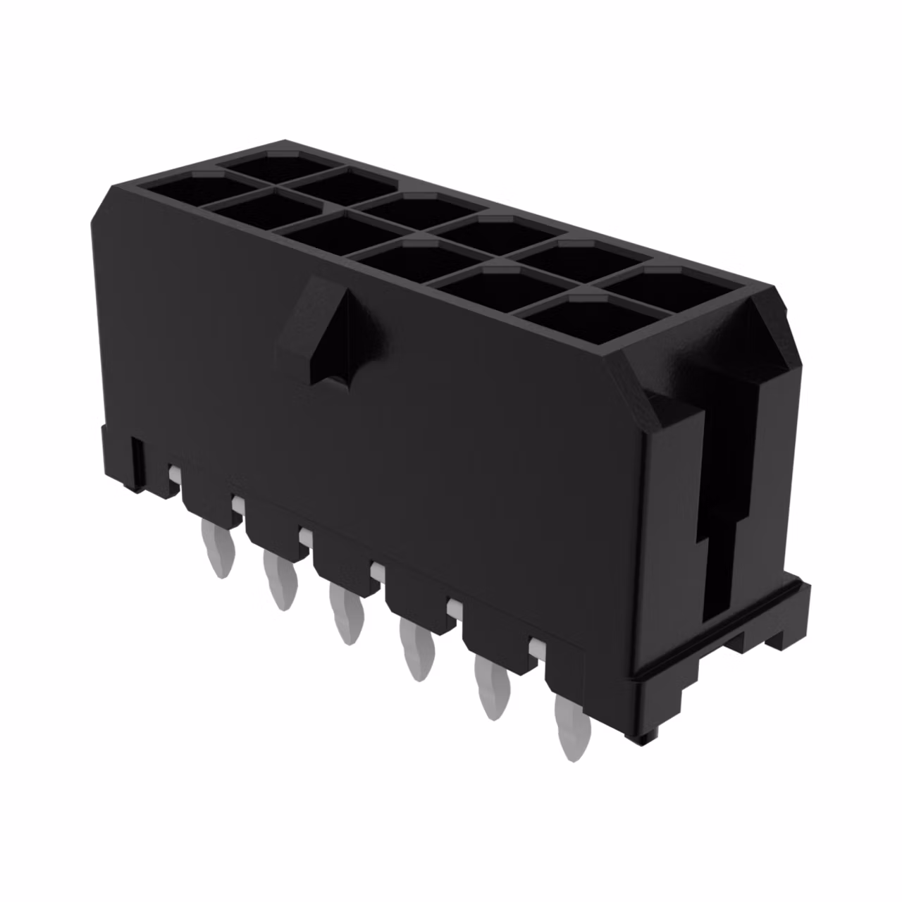 Micro-Fit 3.0 Vertical Header, 3.00mm Pitch, Dual Row, 12 Circuits, Kinked Tail, with PCB Polarizing Peg, 2.54µm Matte Tin Plating, Glow-Wire Capable, Black for sale