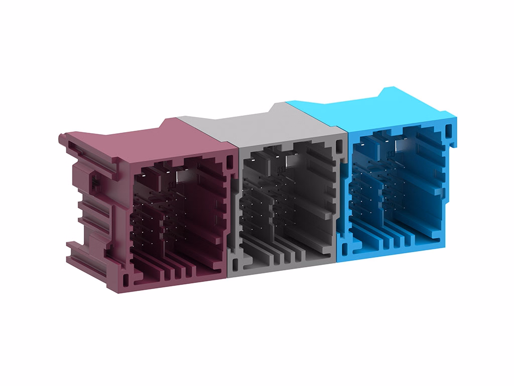 stAK50h 3 Bay Vertical Hybrid Header, 65 Circuits, Bay 1: 12 Circuits/Key 1/Black; Bay 2: 28 Circuits/Key 1/Dark Gray; Bay 3: 25 Circuits/Key 1/Green; Tube