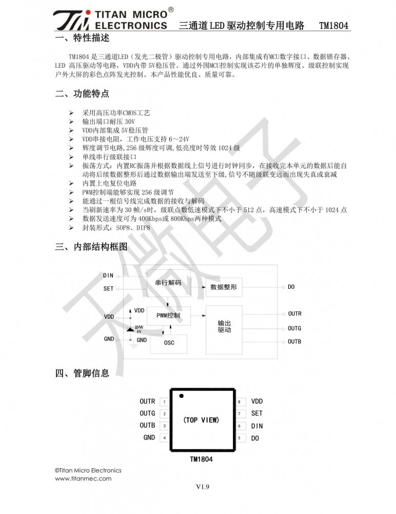 TM1804 datasheet page 1