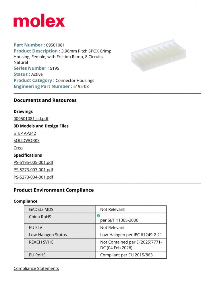MOLEX connector product specification preview, page 1