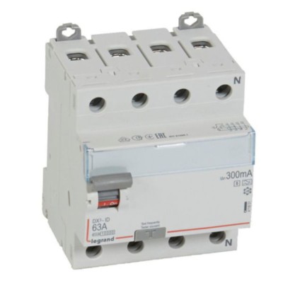 RCD DX³-ID - 4P 400V~ neutral right-hand side - 40A RCCB type A - 500mA sensitivity - 4-module DIN rail IP20