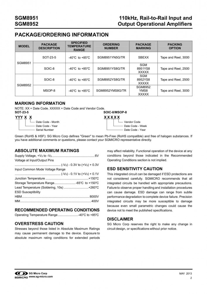 SGM8952 technical document page 2