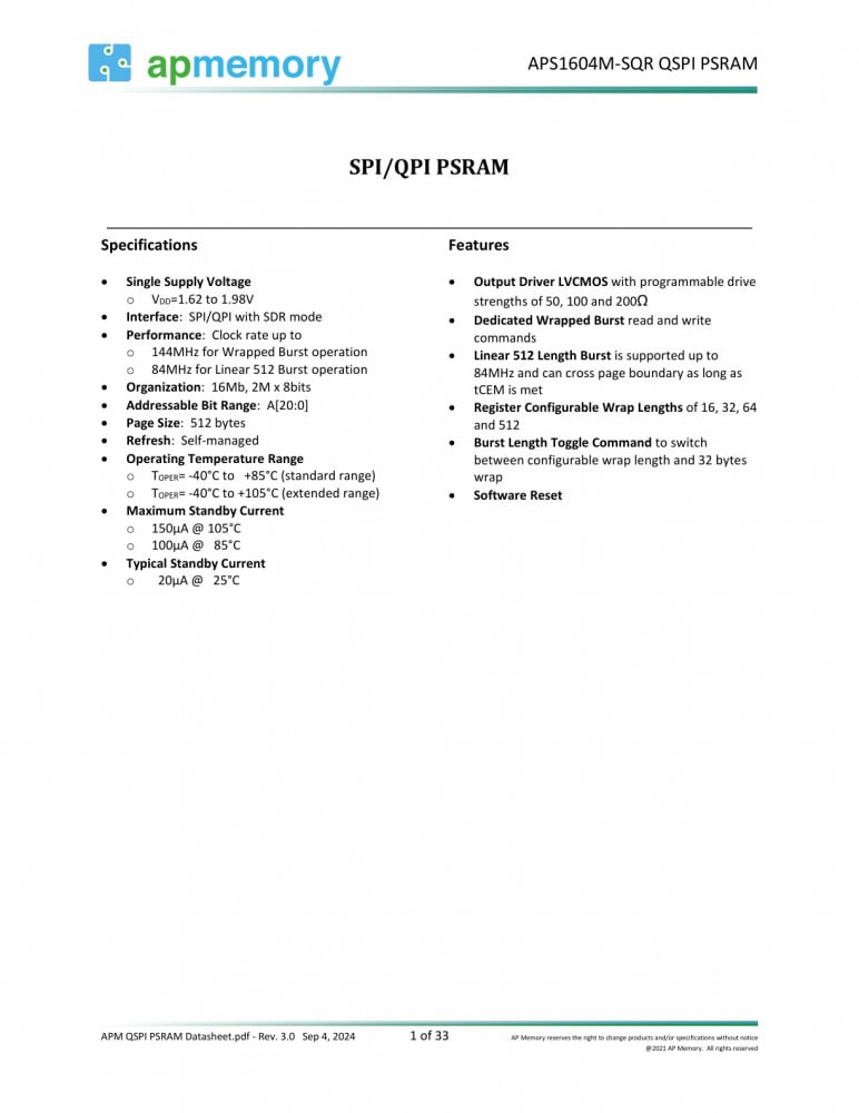 APS1604M-SQR-ZR datasheet page 1