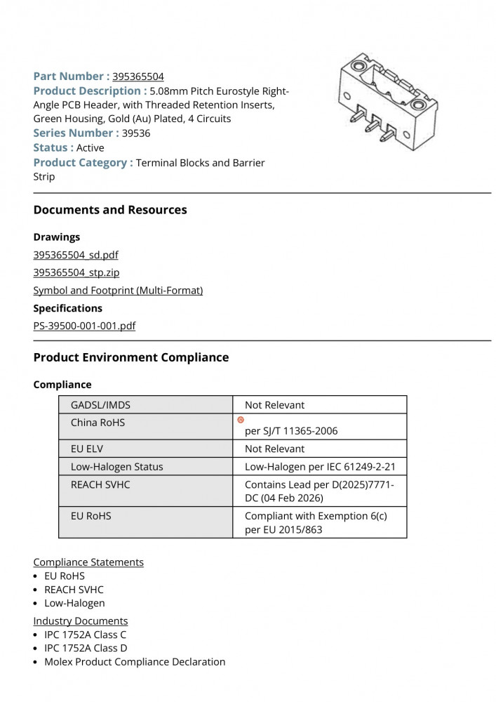 ESE Eurostyle terminal blocks specification, page 1