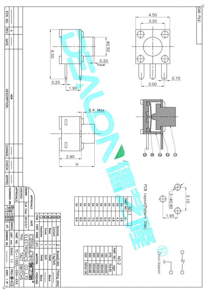 DEALON TC-1150DL-6.0H-160 technical drawing