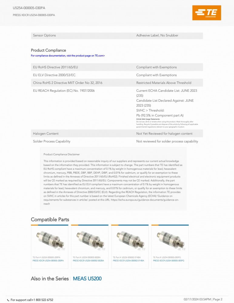 U5254-000005-030PA technical document page 2