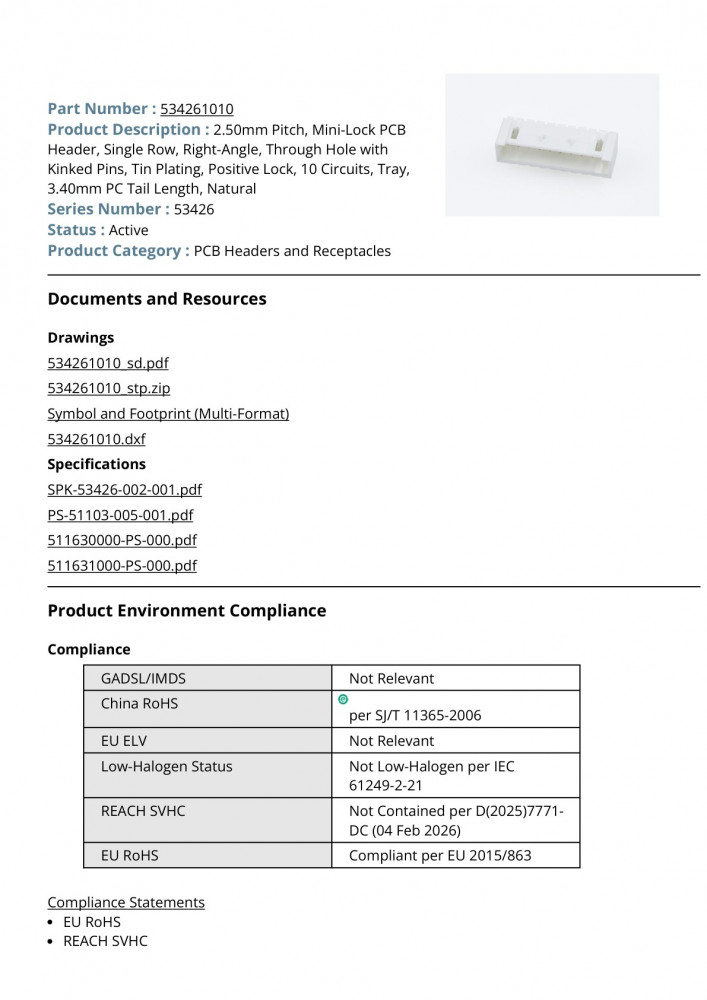 MOLEX 534261010 technical drawing preview, page 1