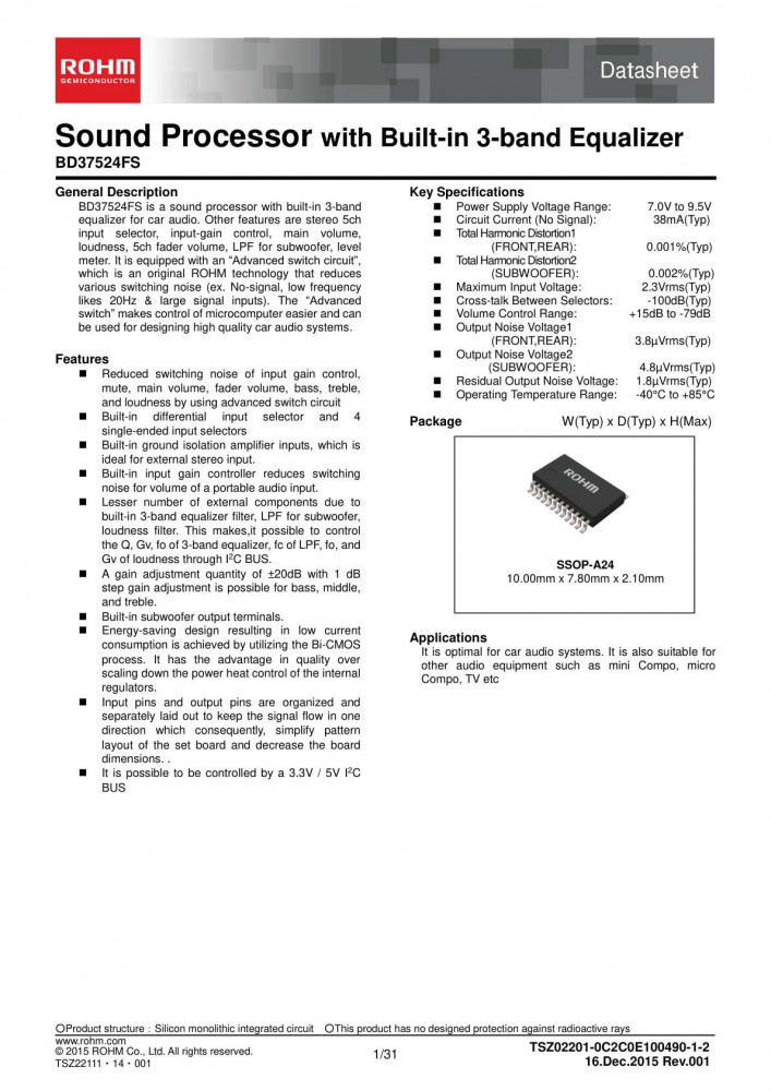 BD37524FS-E2 datasheet page 1