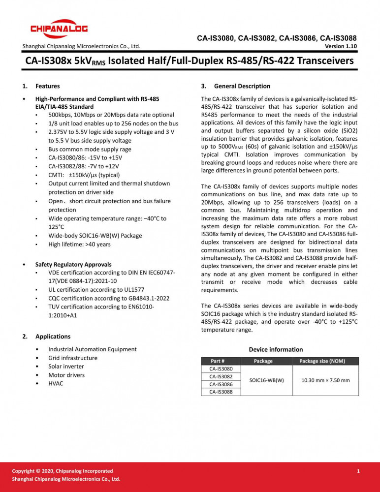 CA-IS3082W datasheet page 1