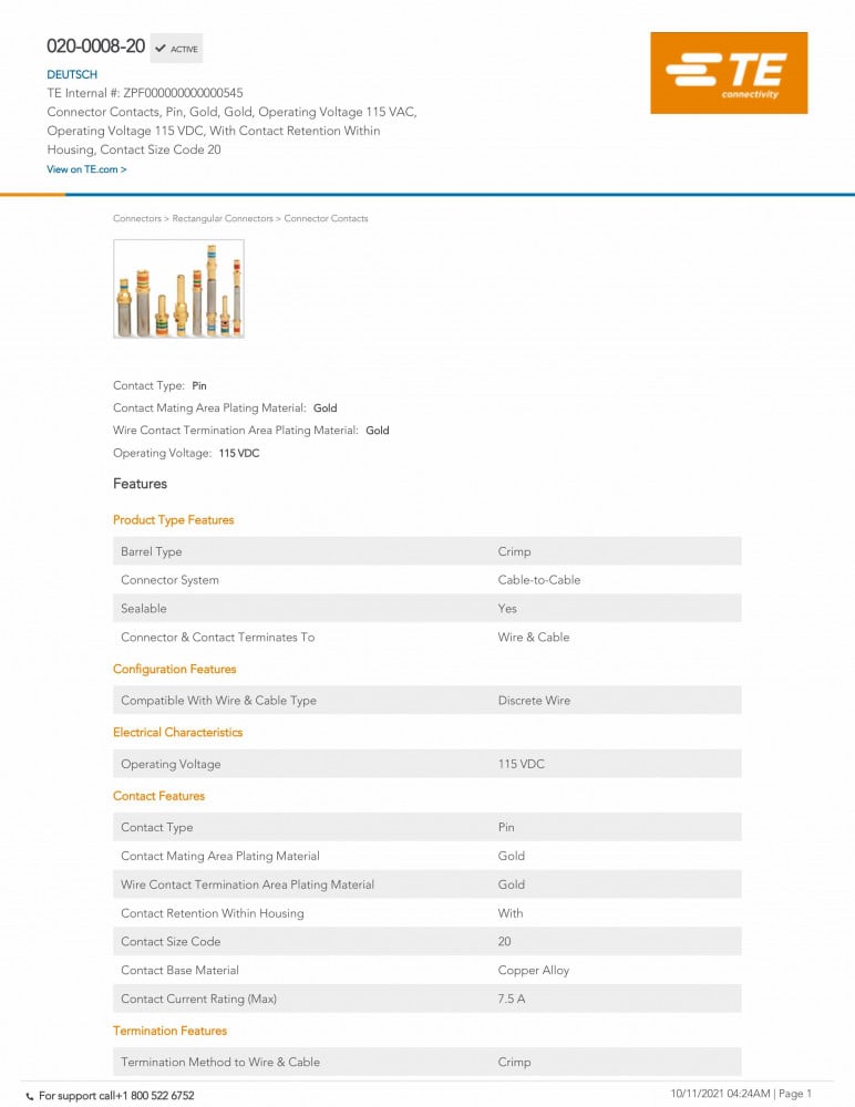TE Connectivity 020-0008-20 technical document page 1