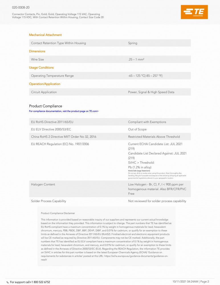 TE Connectivity 020-0008-20 technical document page 2