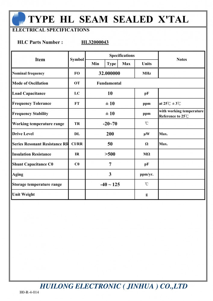 HL32000043 specification page 2