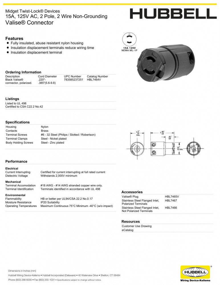 HBL7464V product documentation image