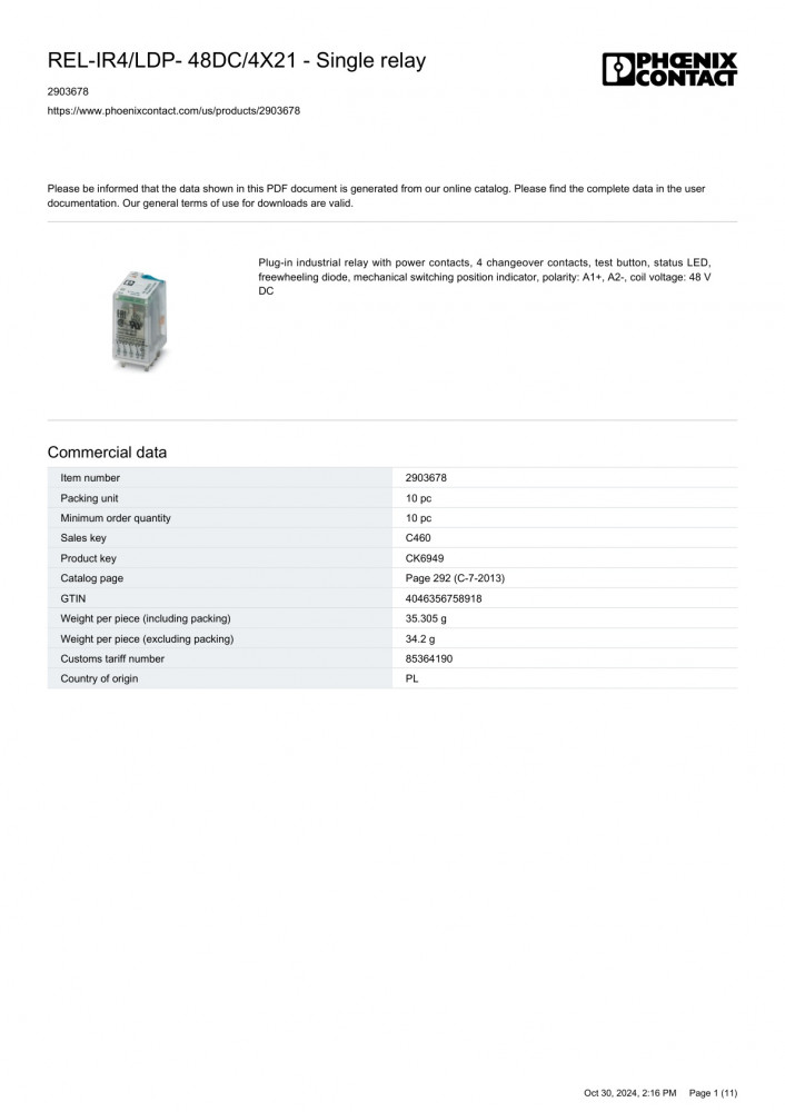 Phoenix Contact 2903678 technical document page 1