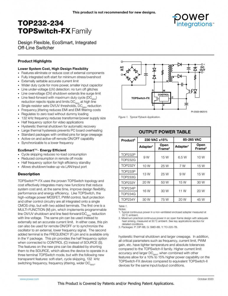 TOPSwitch-FX datasheet page 1