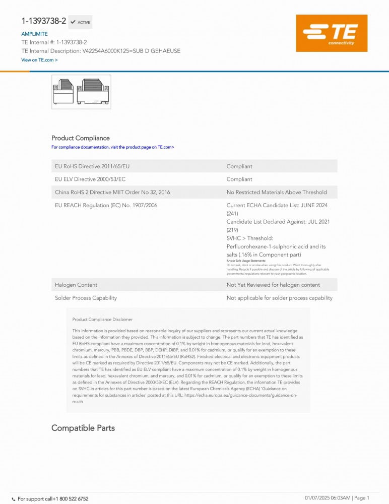 TE Connectivity 1-1393738-2 document page 1