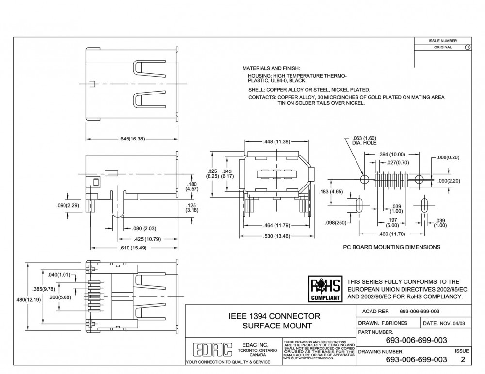 EDAC 693-006-699-003 technical drawing page